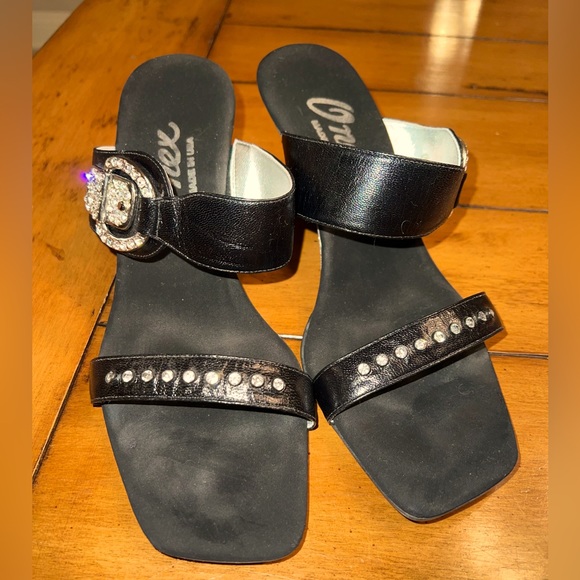 Onex | Shoes | Onex Black Rhinestone Encrusted 3 Wedge Sandals Size 39 ...